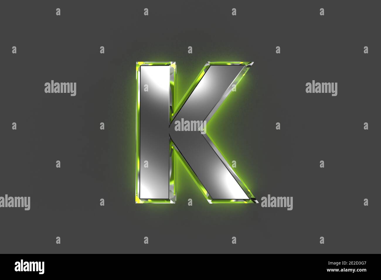 Grey metal alphabet with green polished glass made outline - letter K ...