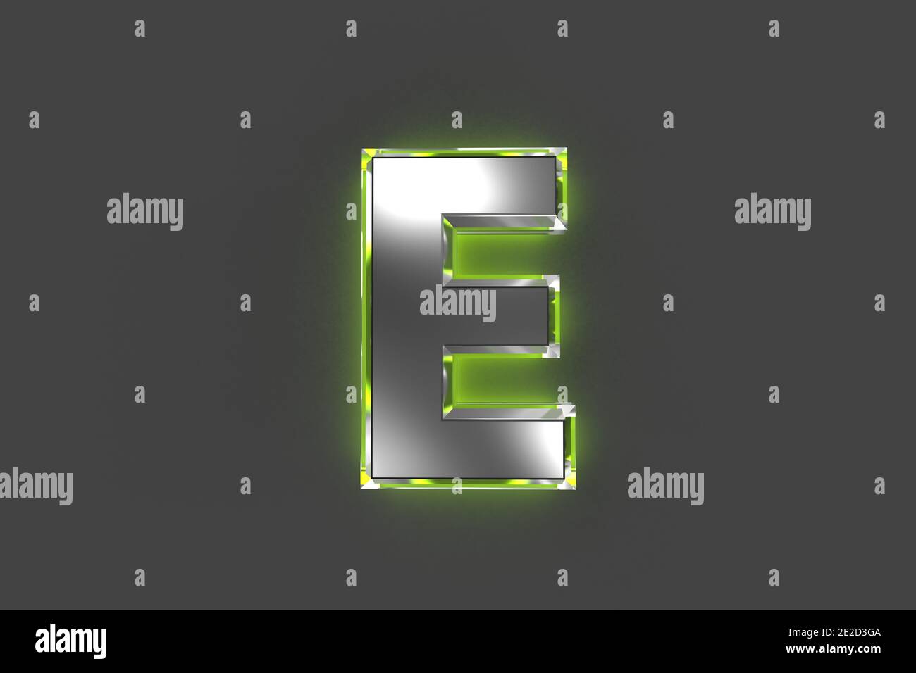 Grey brassy font with green shine reflective outline - letter E ...