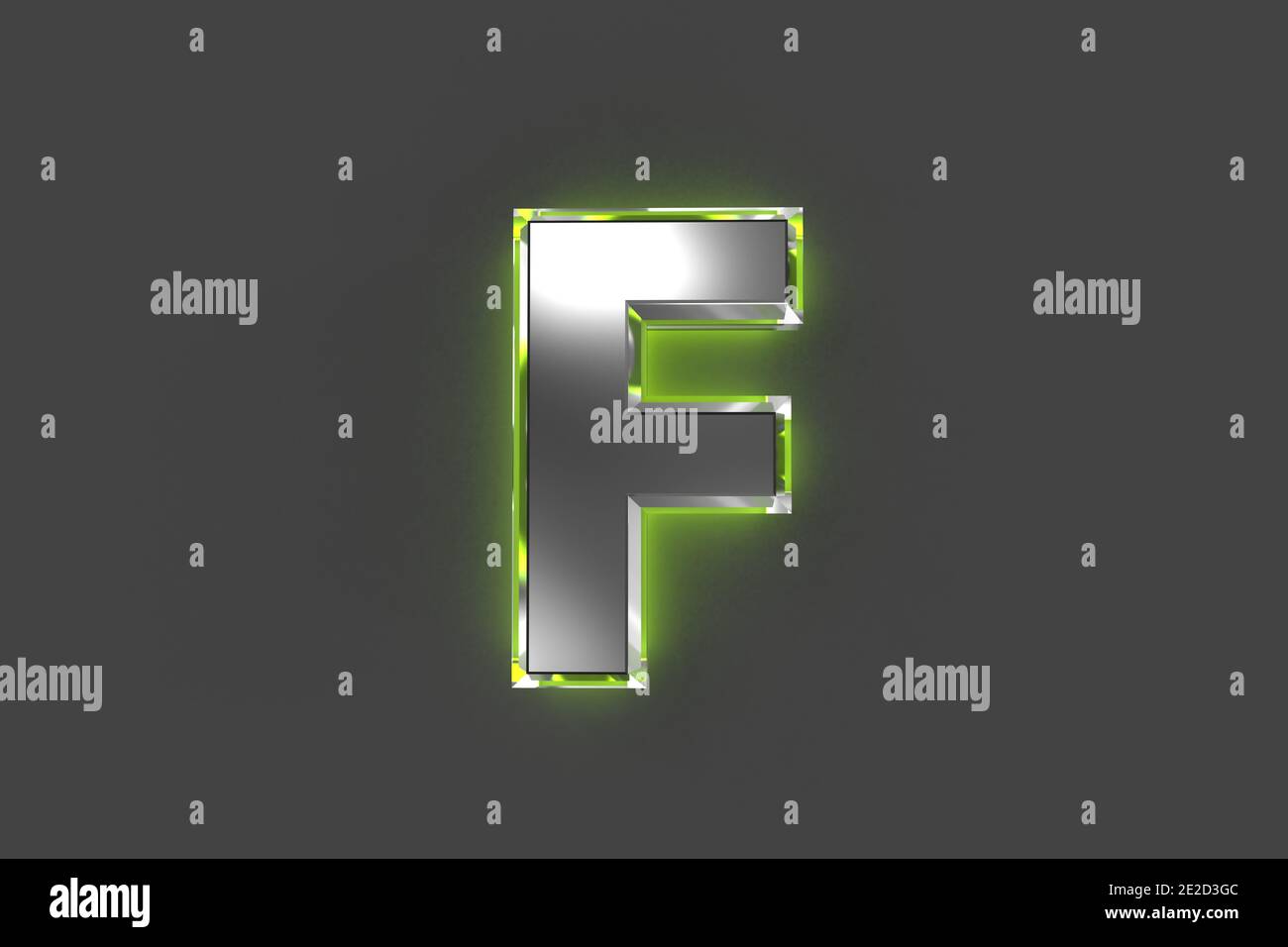 Grey metal alphabet with green polished glass made outline - letter F ...