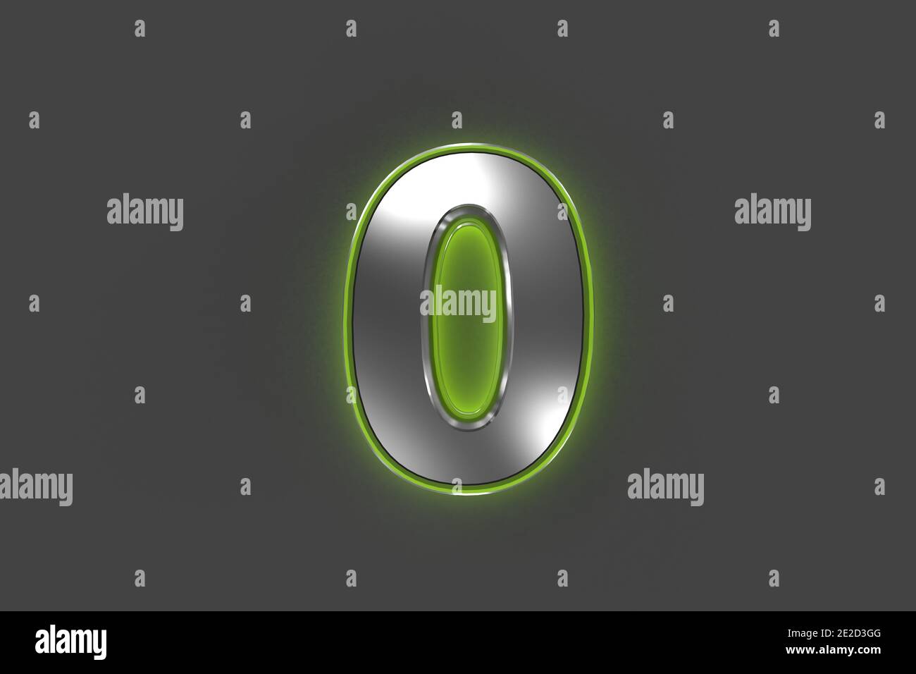Grey metal alphabet with green polished glass made outline - number 0 ...