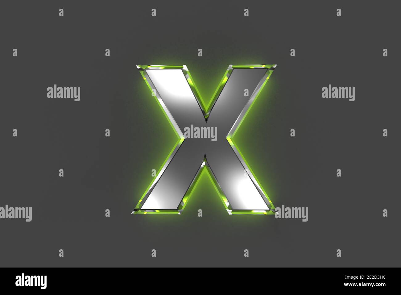 Grey metallic font with green shine reflective outline - letter X ...