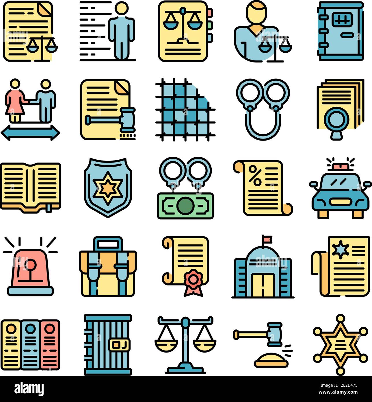 Criminal justice icons set. Outline set of criminal justice vector ...