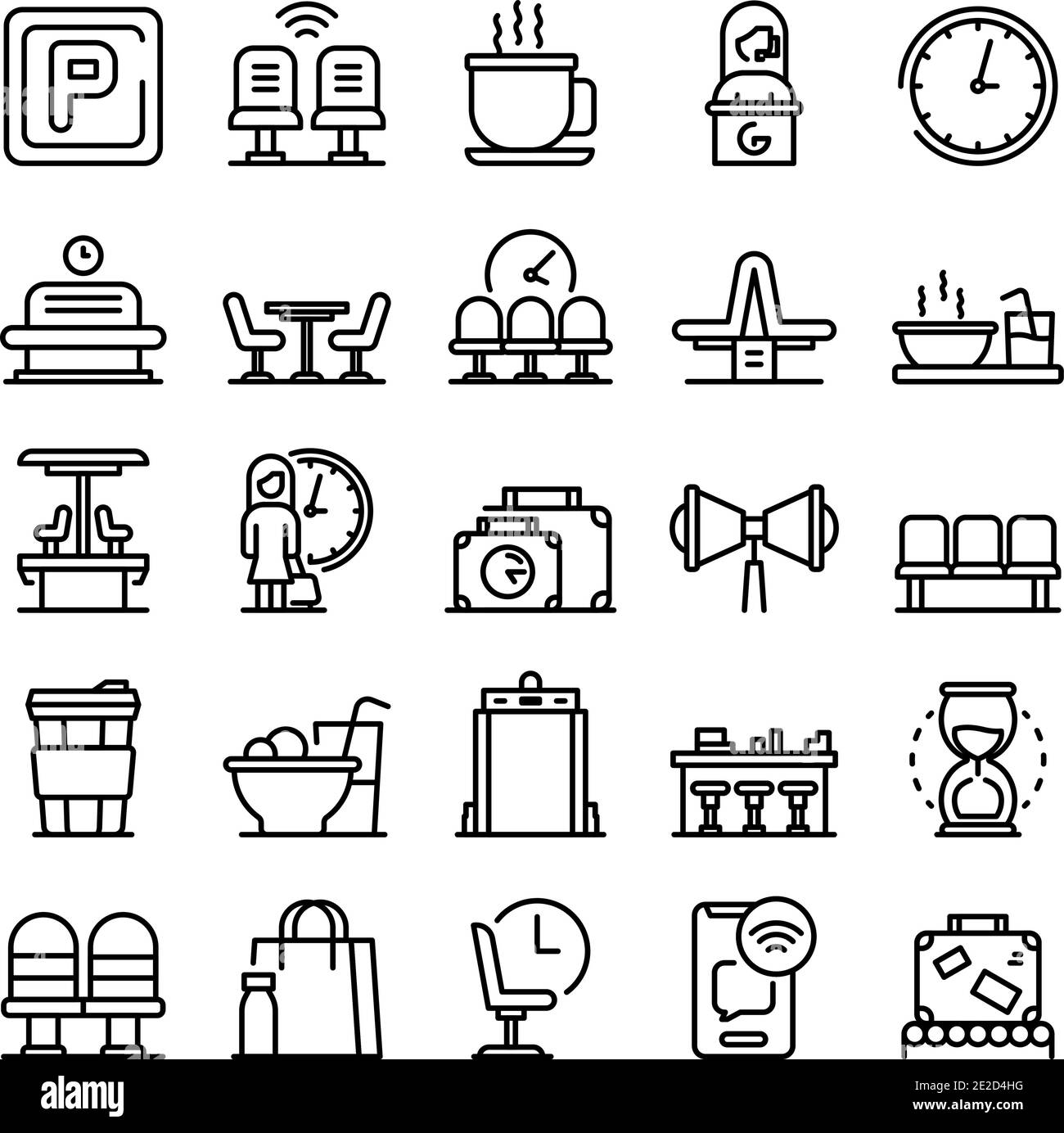 Waiting area icons set. Outline set of waiting area vector icons for web design isolated on ...
