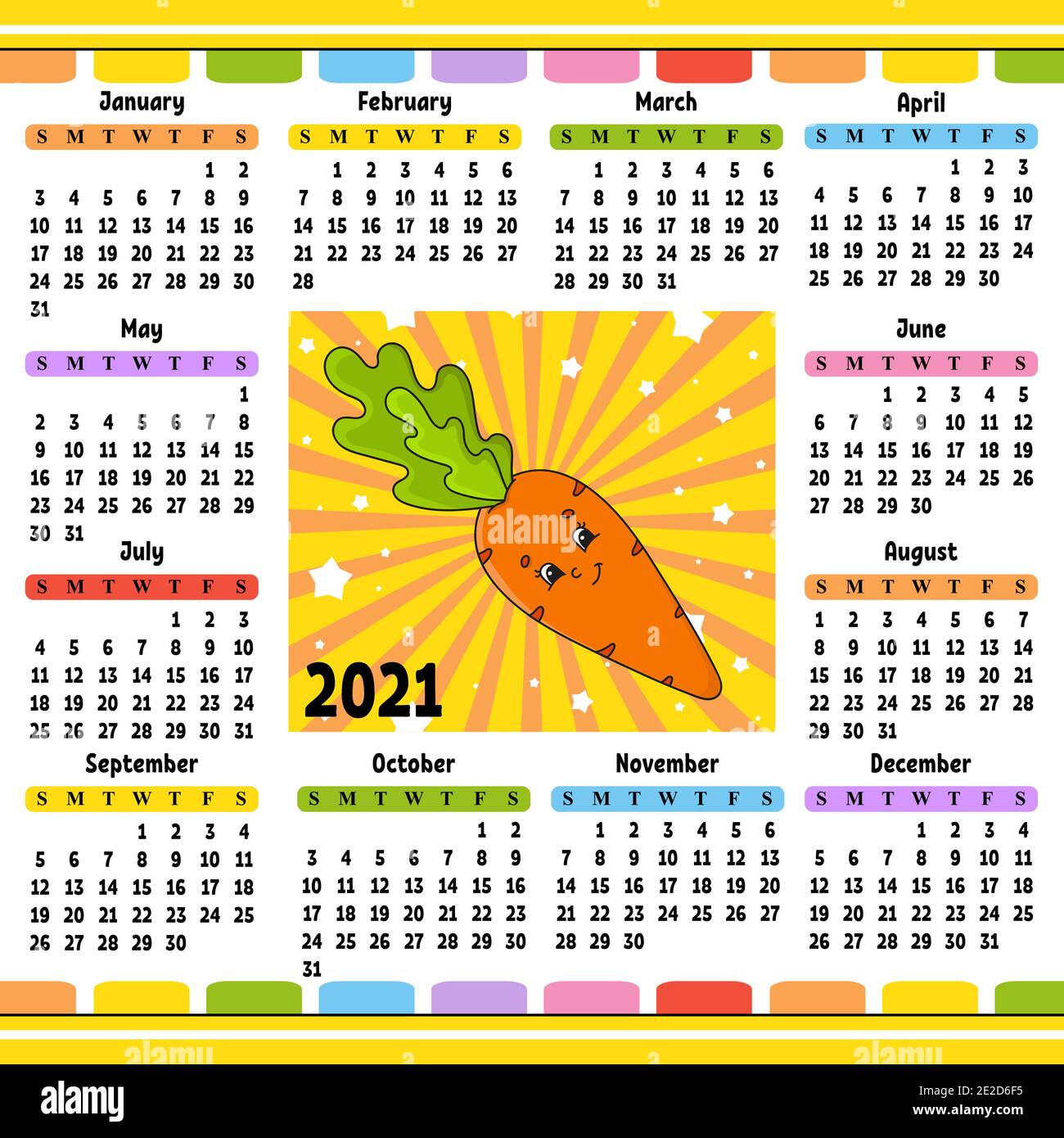 Calendar for 2020 with a cute character. Fun and bright design ...