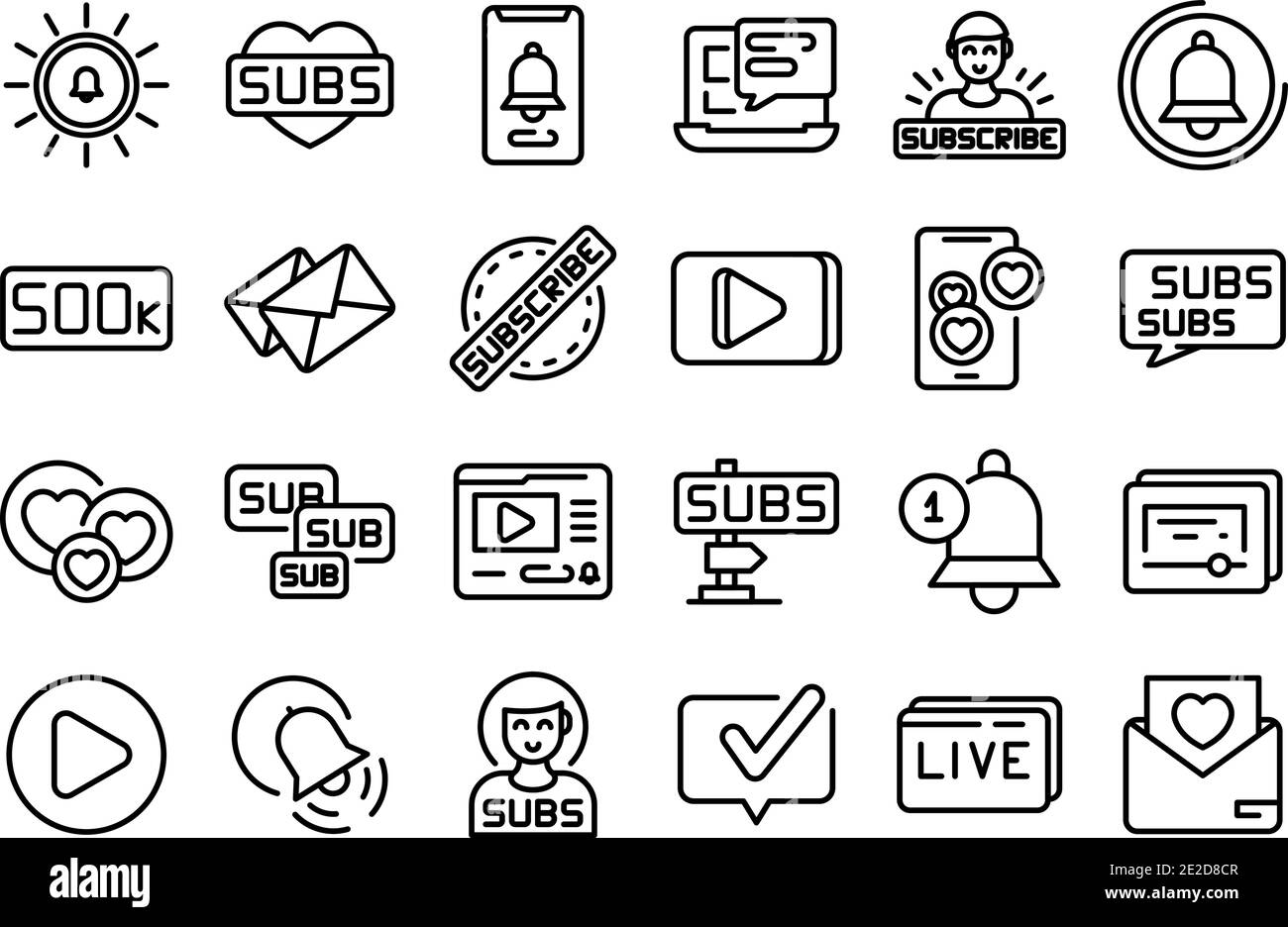 Subscribe icons set. Outline set of subscribe vector icons for web ...