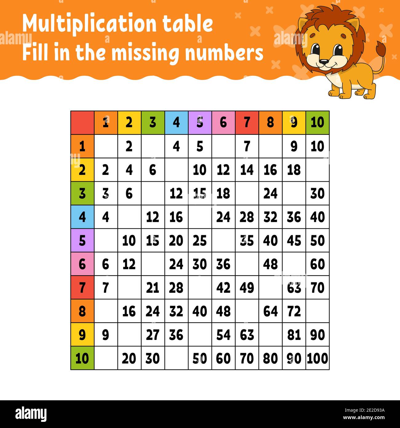 Paste the missing numbers. Learning multiplication table. Handwriting ...