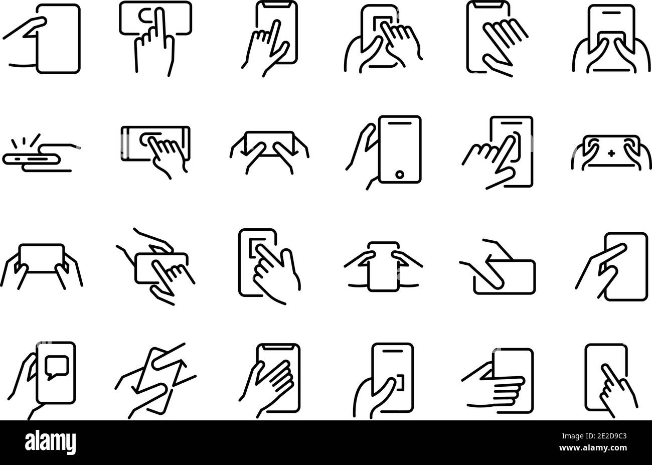 Using smartphone icons set. Outline set of using smartphone vector ...