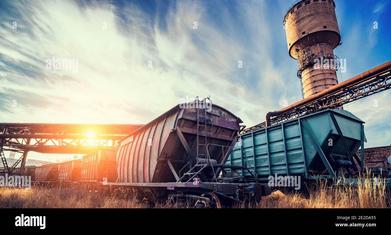Freight train cargo wagons railroad. Industrial wagons for logistic and ...