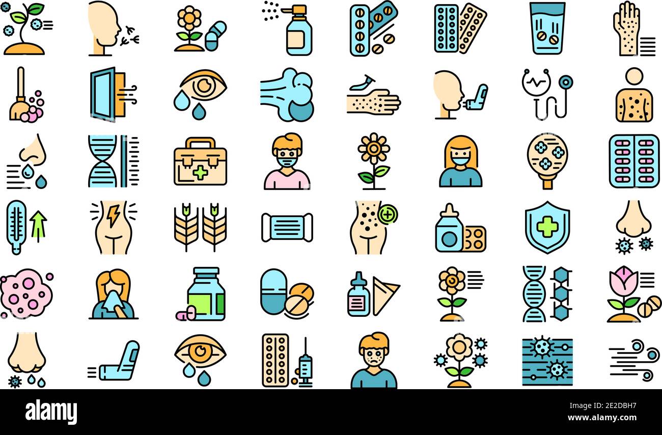 Seasonal allergy icons set. Outline set of seasonal allergy vector ...