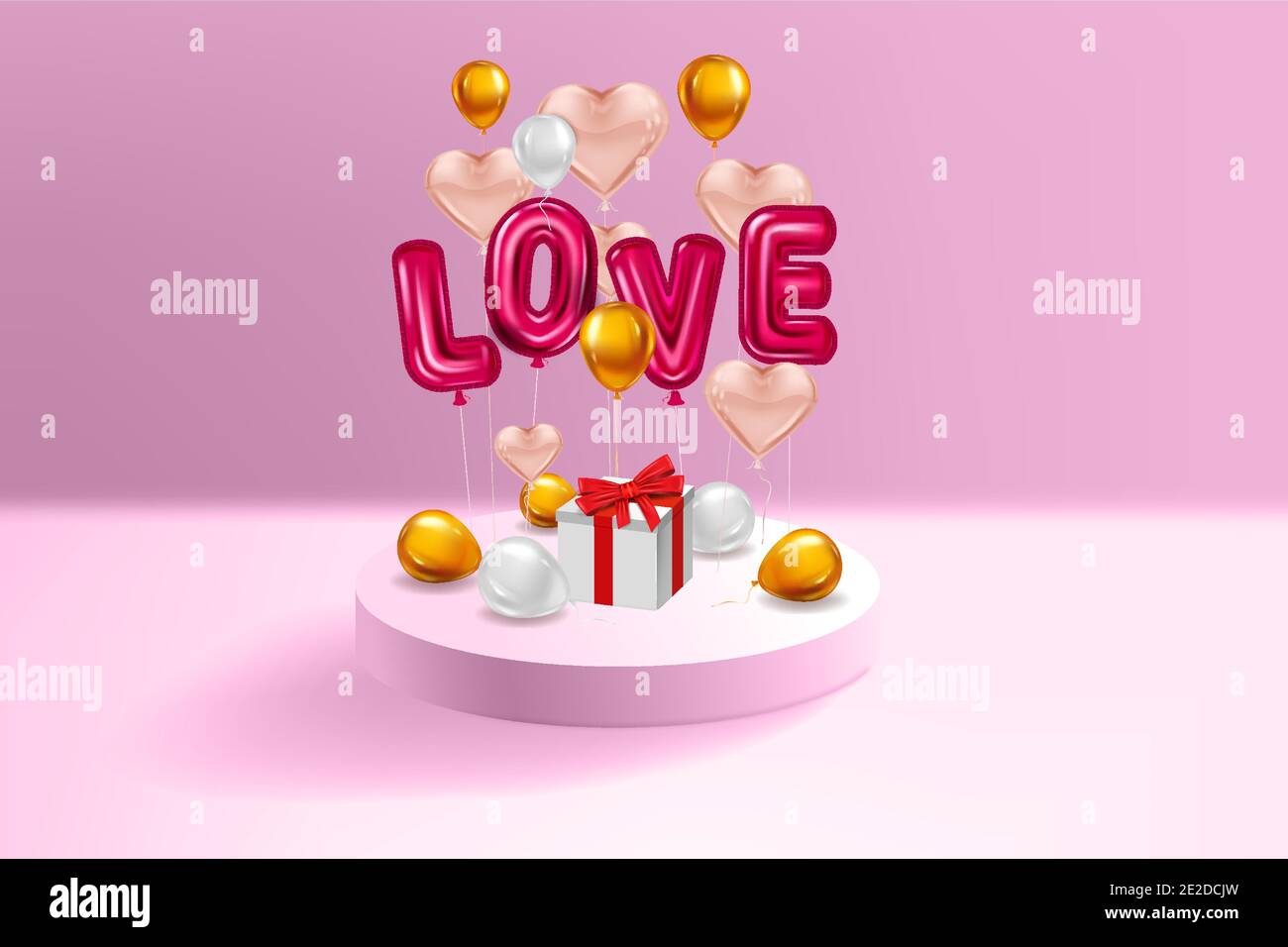 Love red helium metallic glossy balloons realistic text, box gift ...