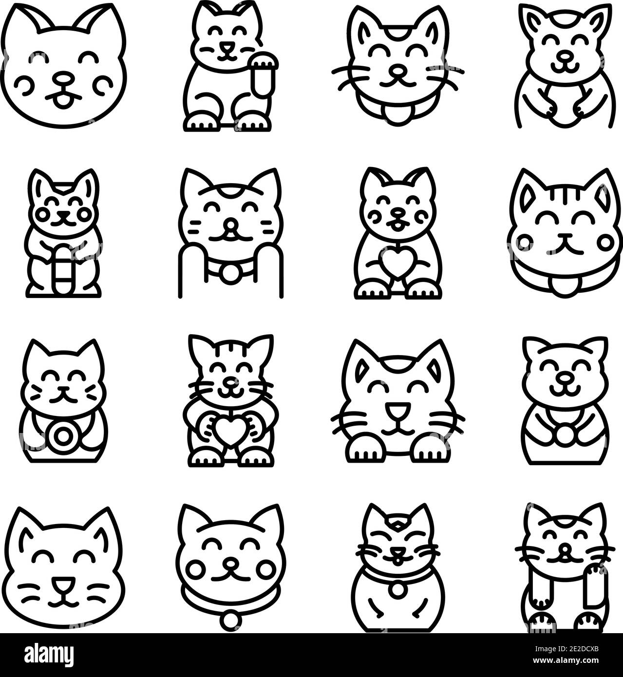 Lucky cat icons set. Outline set of lucky cat vector icons for web ...