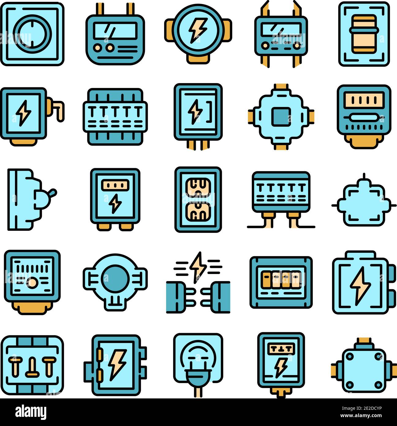 Junction box icons set. Outline set of junction box vector icons thin ...