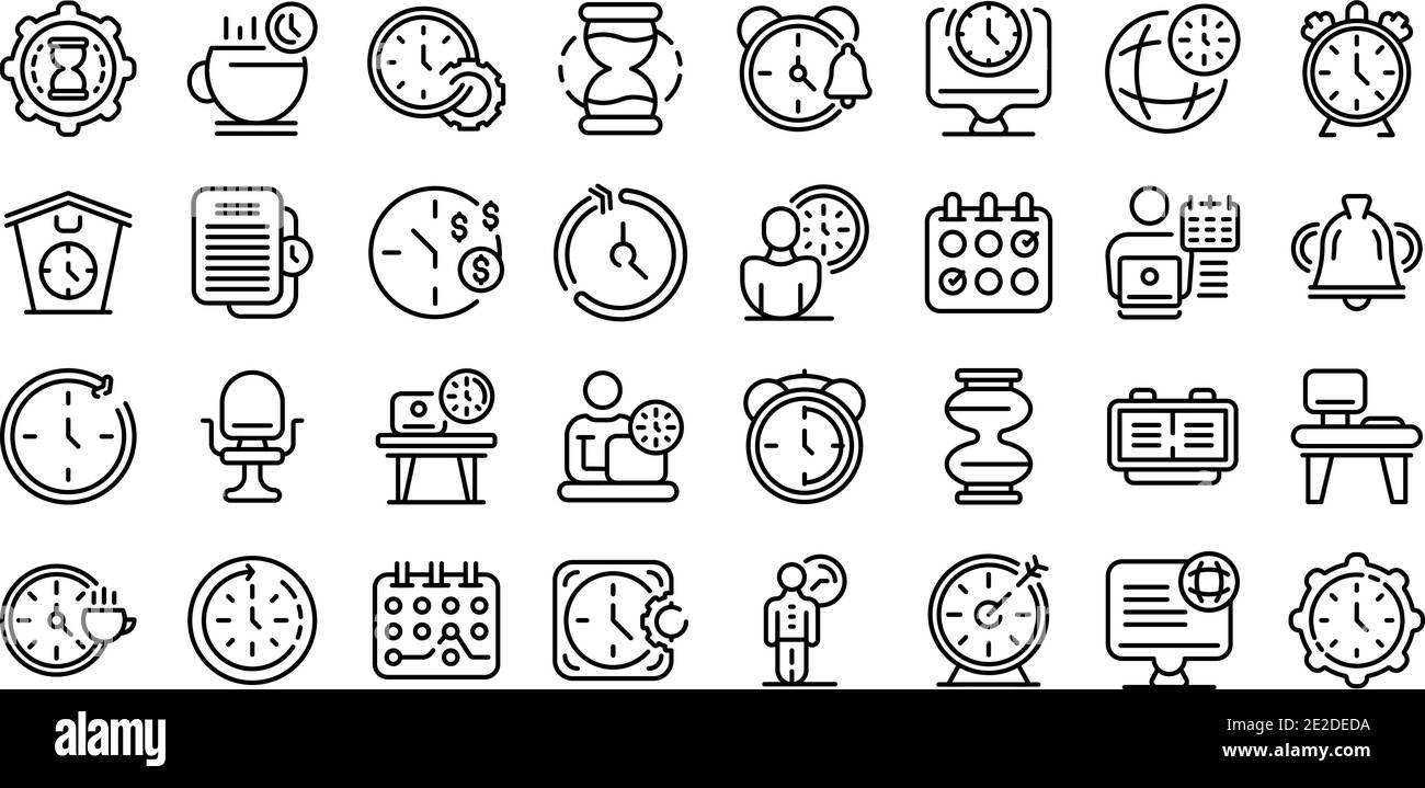 Flexible working hours icons set. Outline set of flexible working hours ... Flexible working hours icons set. Outline set of flexible working hours ...