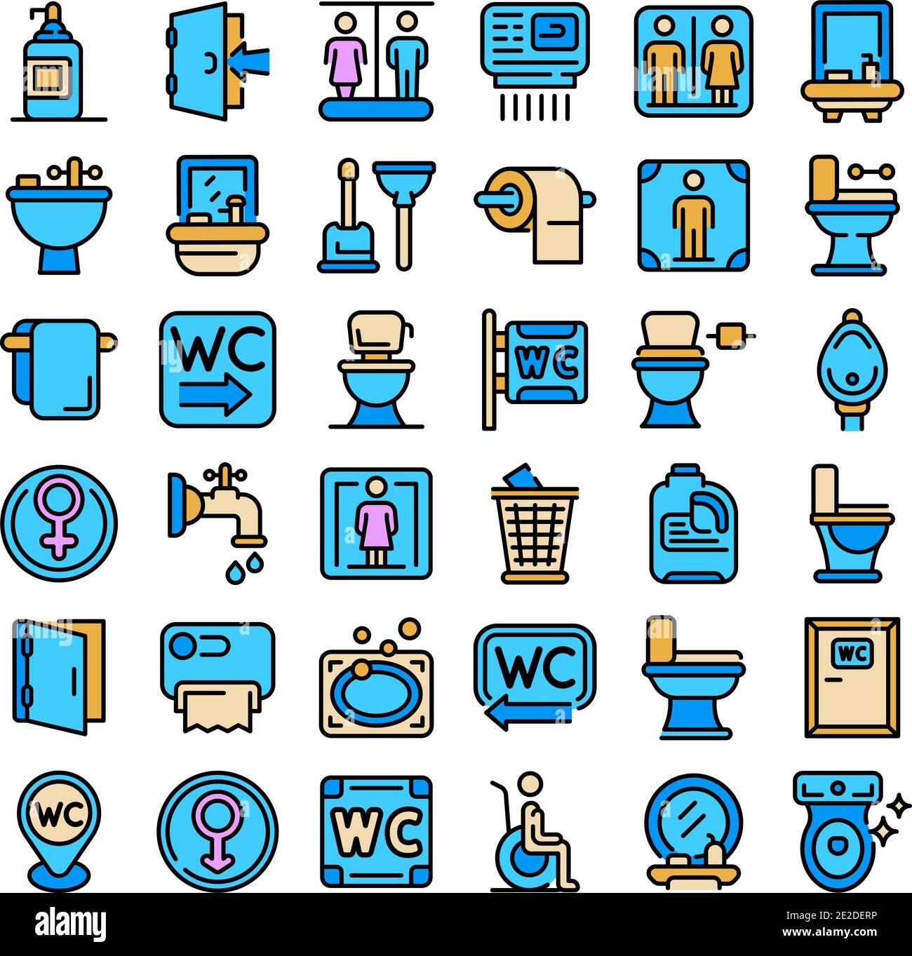 Wc icons set. Outline set of wc vector icons thin line color flat on ...
