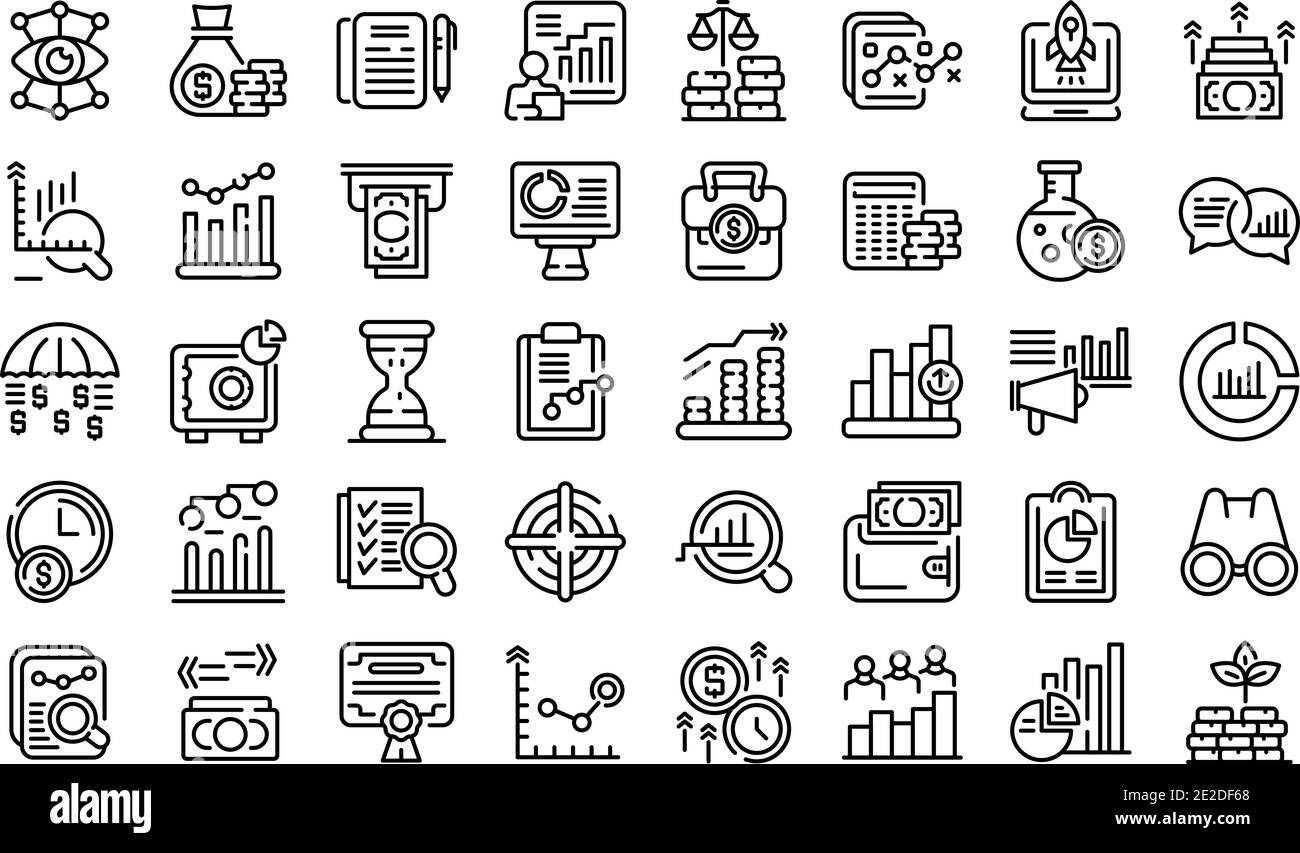 Market forecast icons set. Outline set of market forecast vector icons ...