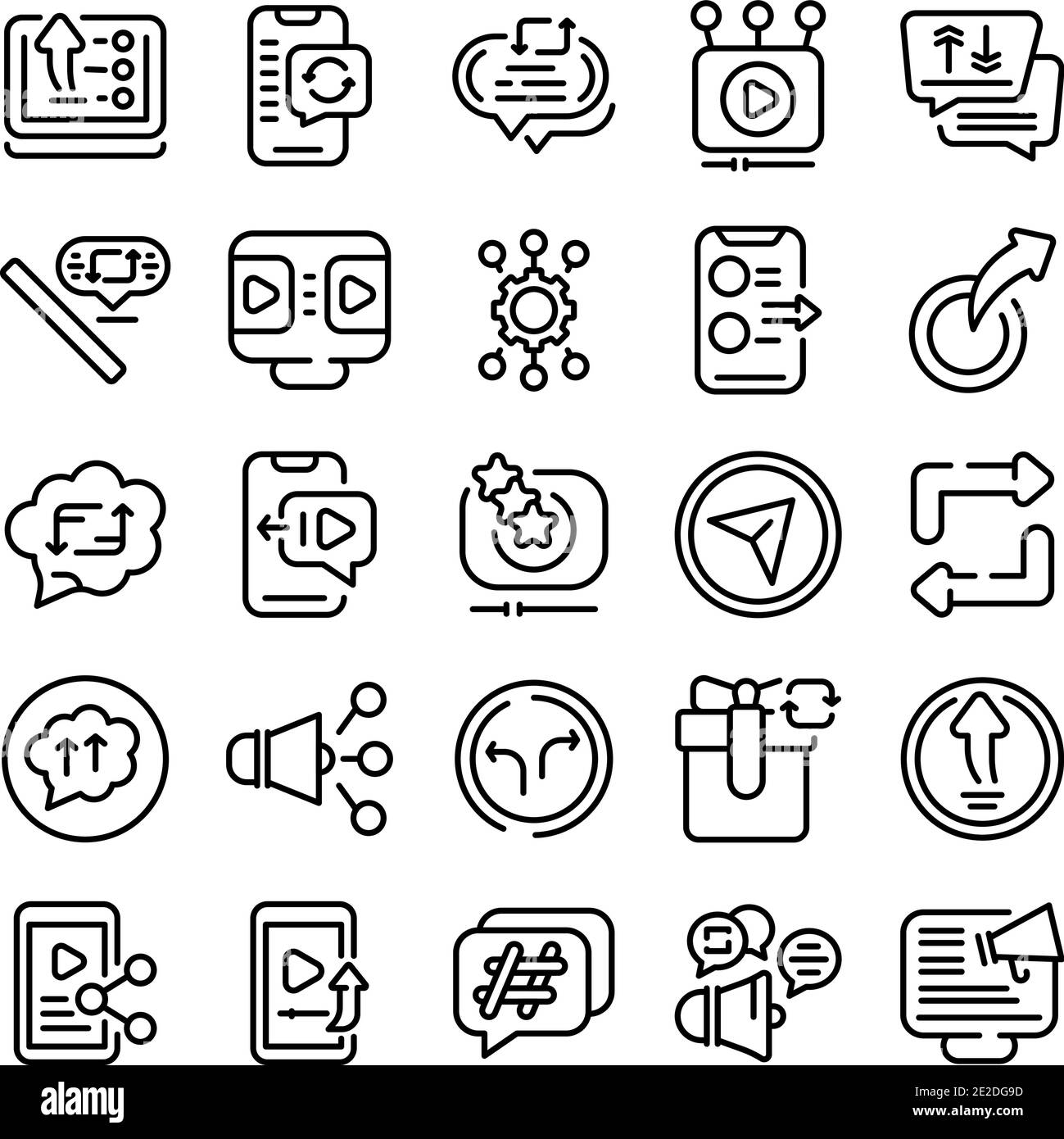 Repost icons set. Outline set of repost vector icons for web design ...