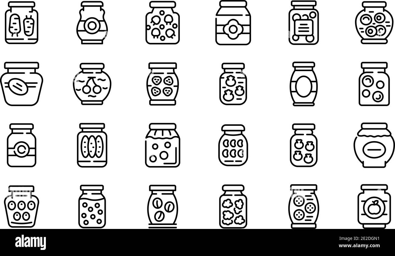 Pickled products icons set. Outline set of pickled products vector ...