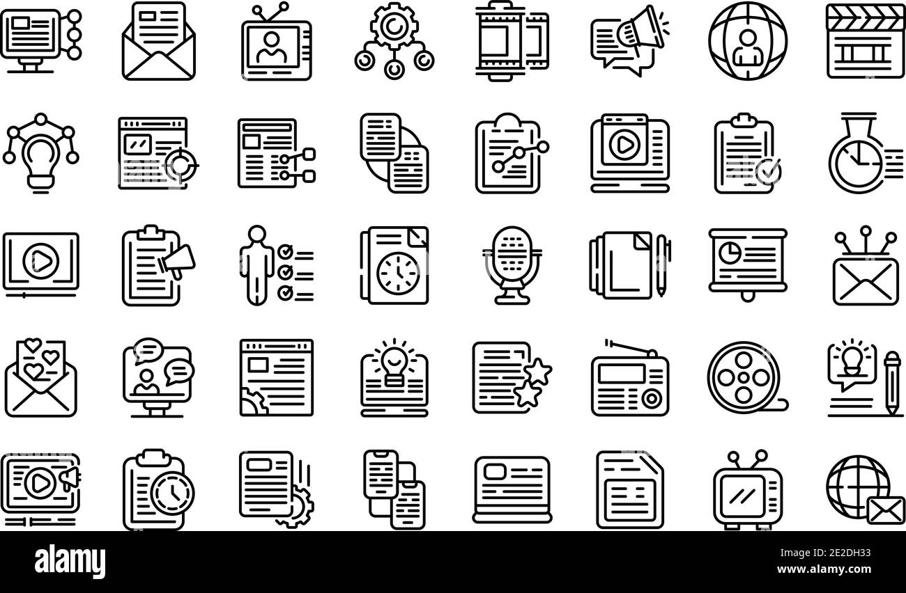 Social project icons set. Outline set of social project vector icons ...