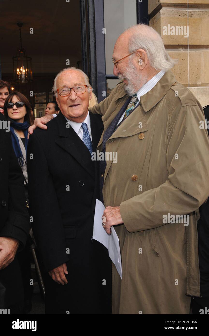 Jean-Pierre Marielle and Alain Decaux attending the unveiling of a ...