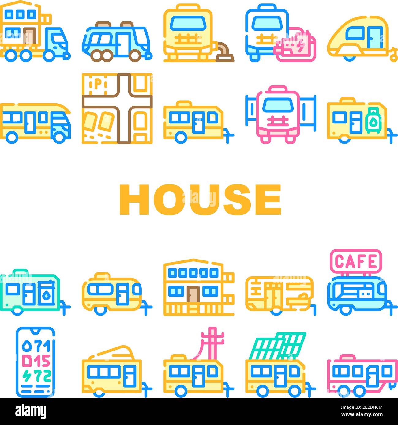Modular House Trailer Collection Icons Set Vector Stock Vector Image ...