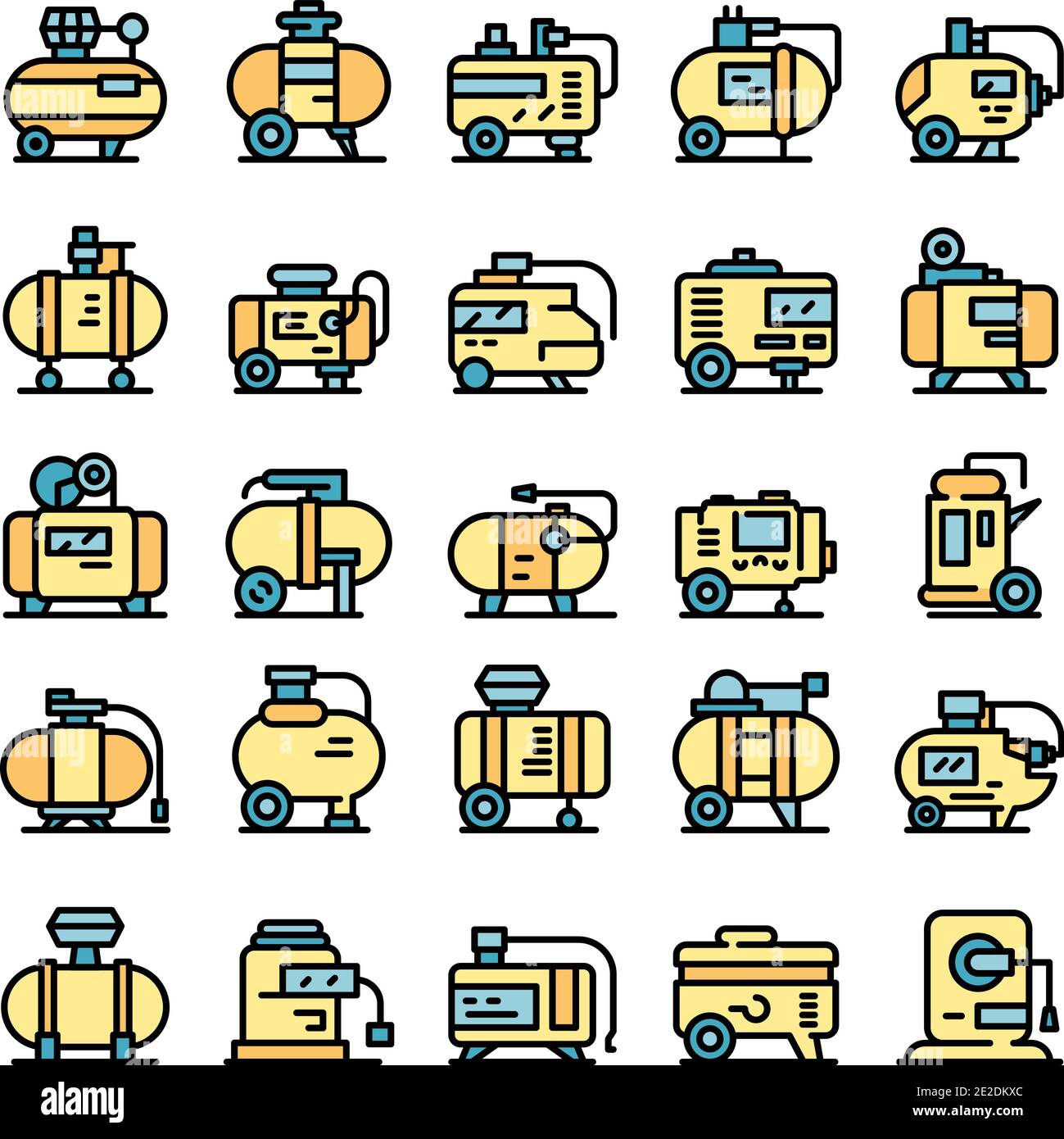 Compressor icons set. Outline set of compressor vector icons thin line ...