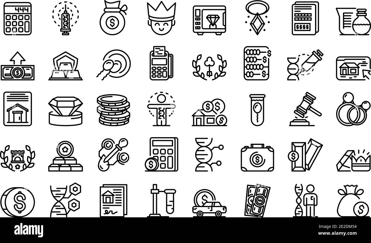 Inheritance icons set. Outline set of inheritance vector icons for web ...
