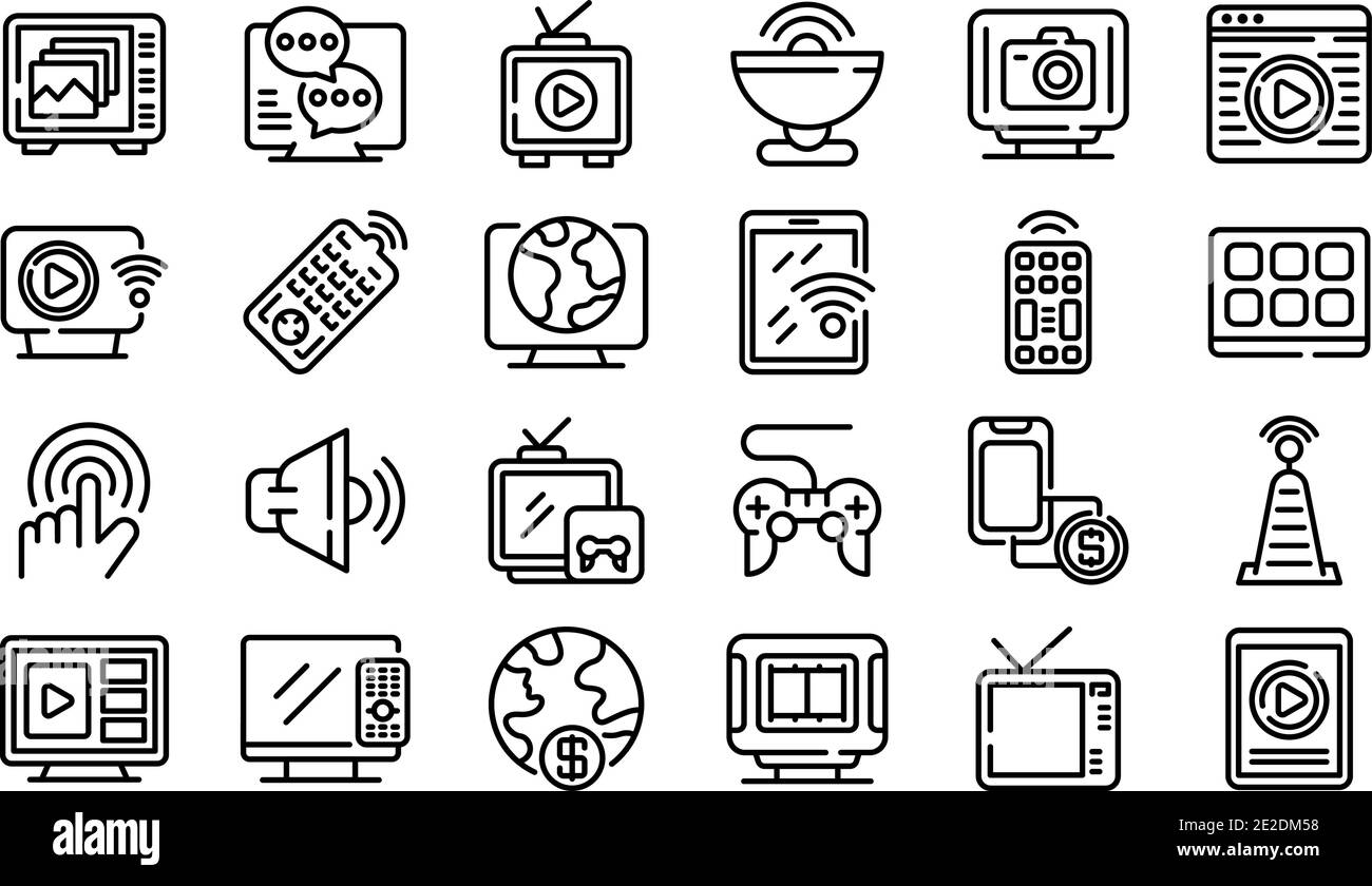 Interactive tv icons set. Outline set of interactive tv vector icons for web design isolated on ...