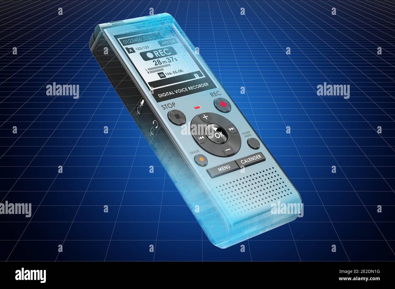 Visualization 3d cad model of digital voice recorder, blueprint. 3D ...