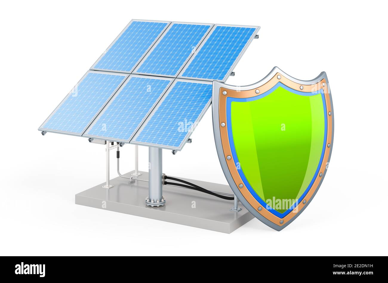 Solar panel with shield, 3D rendering isolated on white background ...