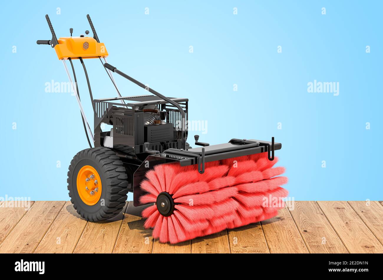 Snow Sweeper Power Brush Broom Industrial on the wooden planks, 3D ...