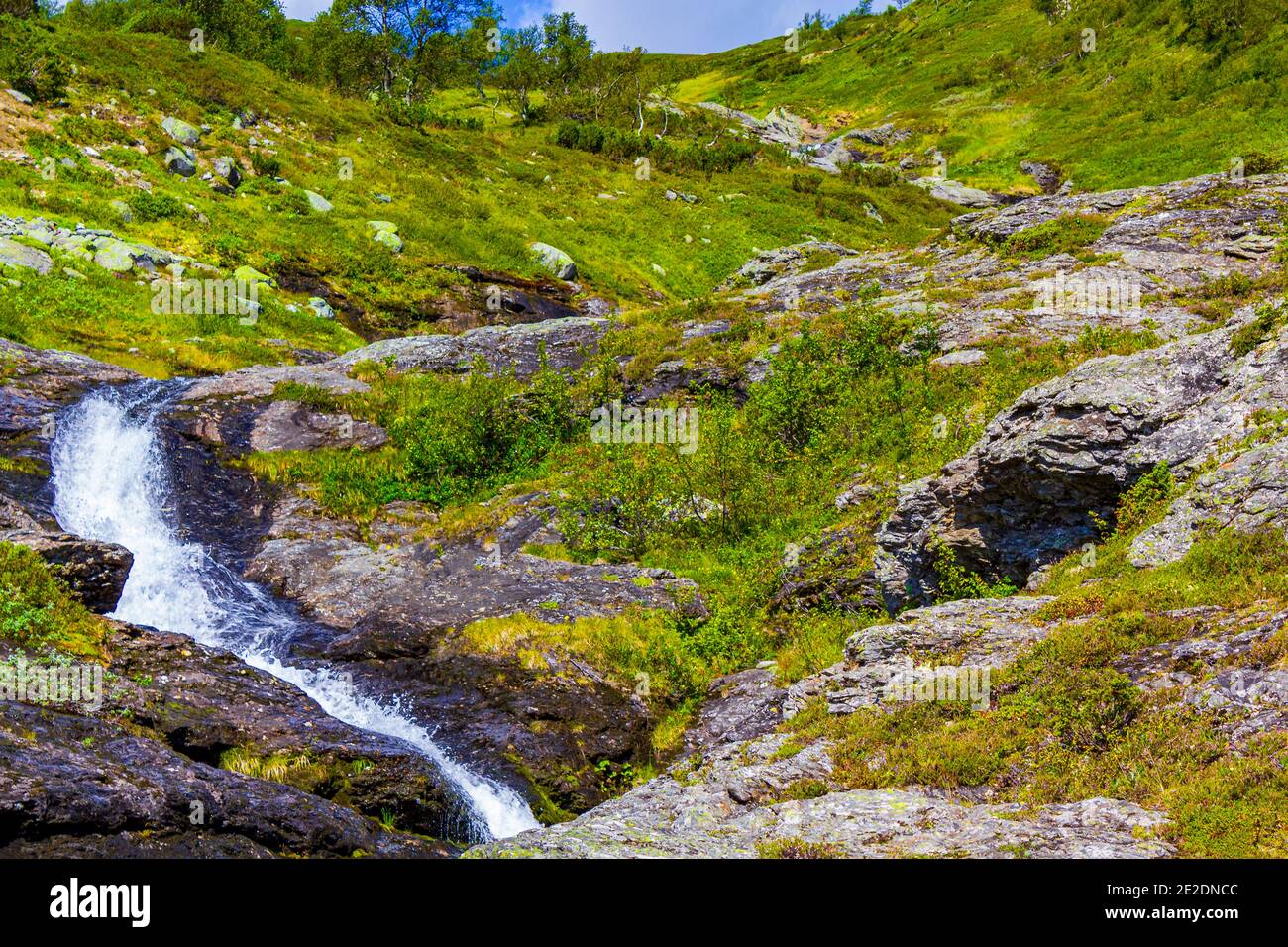 Running water of a small river waterfall in Vang i Valdres, Innlandet ...