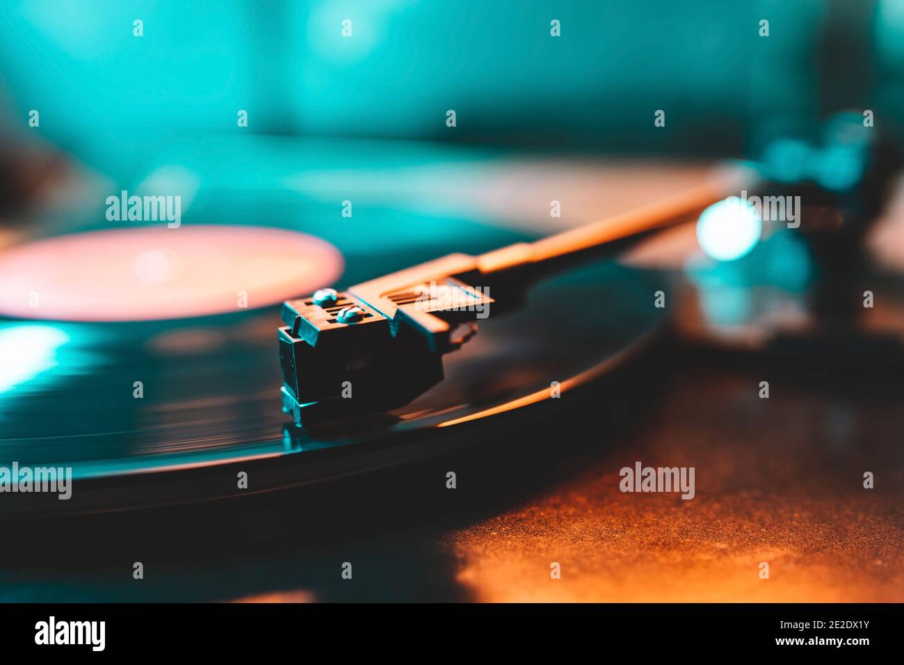 Cinemagraph loop vinyl record player turntable with its stylus running ...