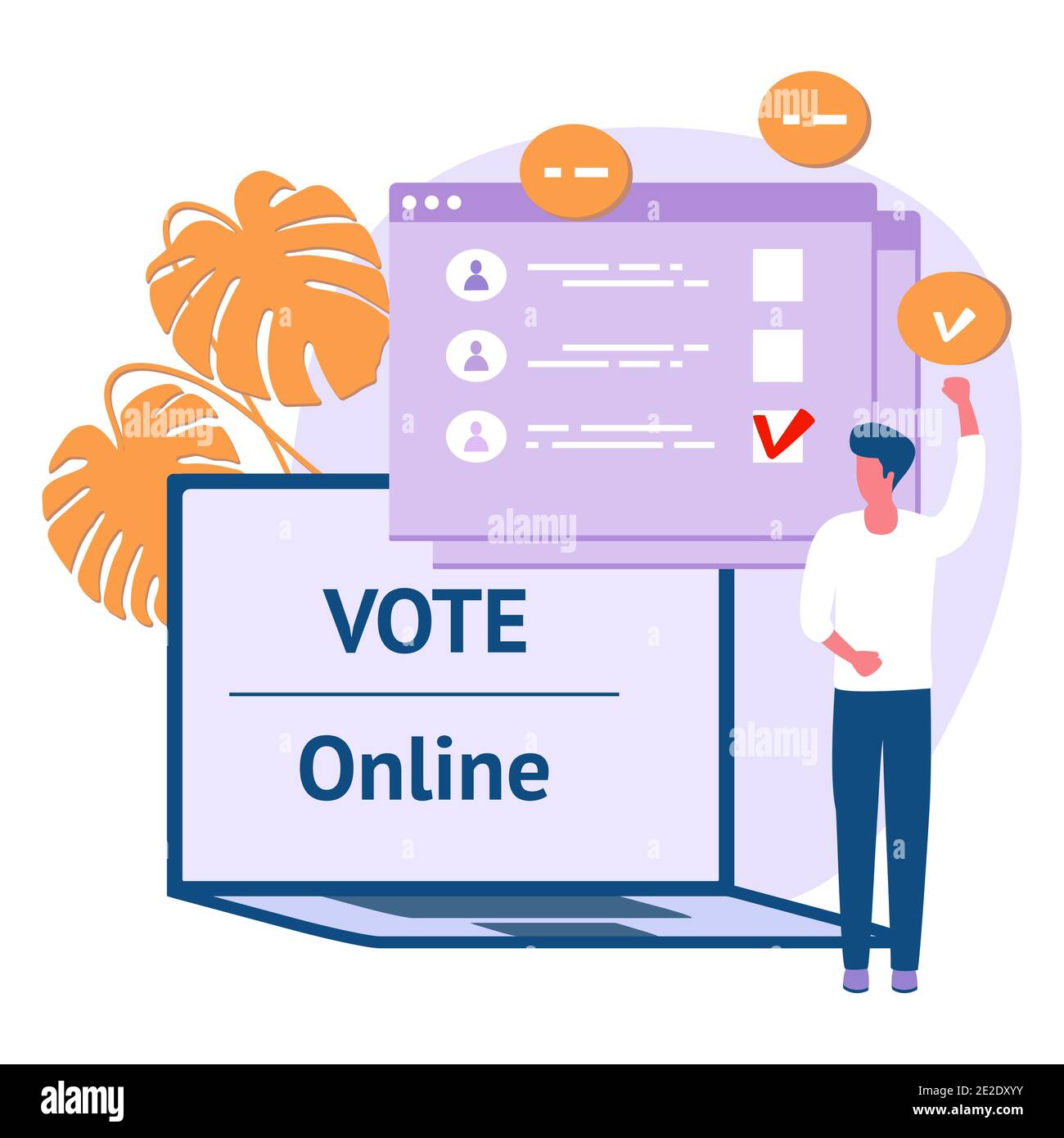Vector illustration People vote online for candidate on laptop Election ...