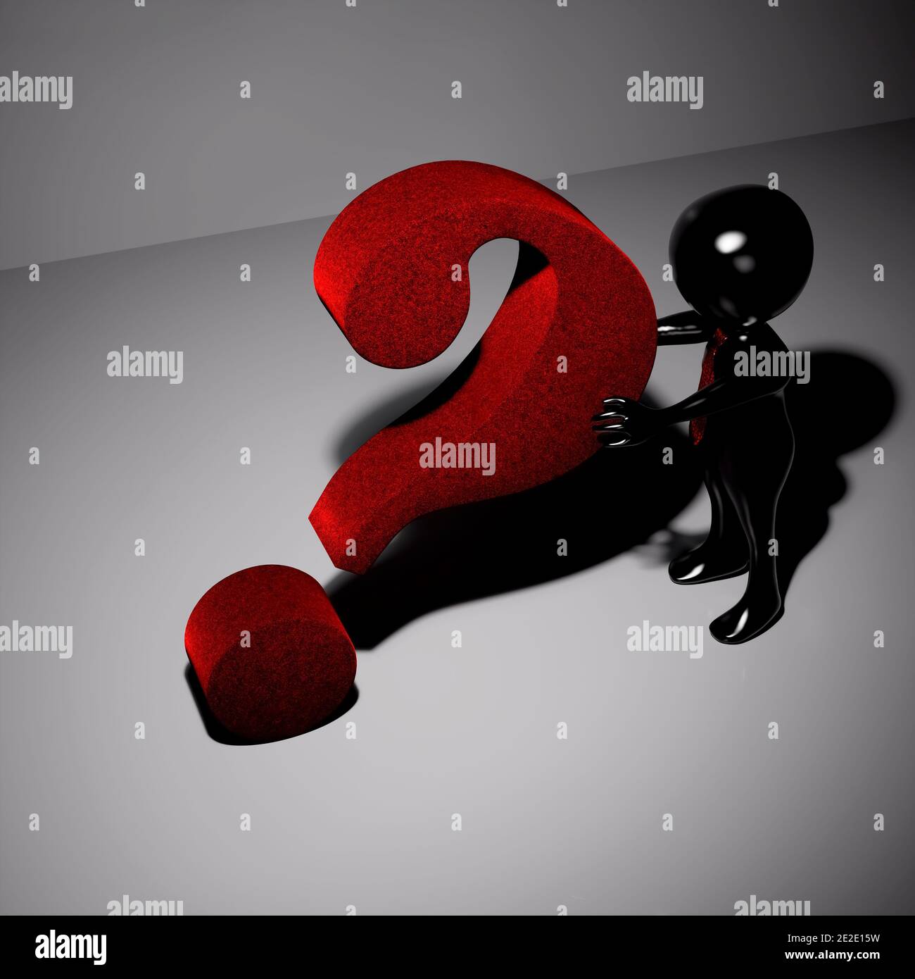 3d black man with red tie supporting a big red question mark - 3d ...