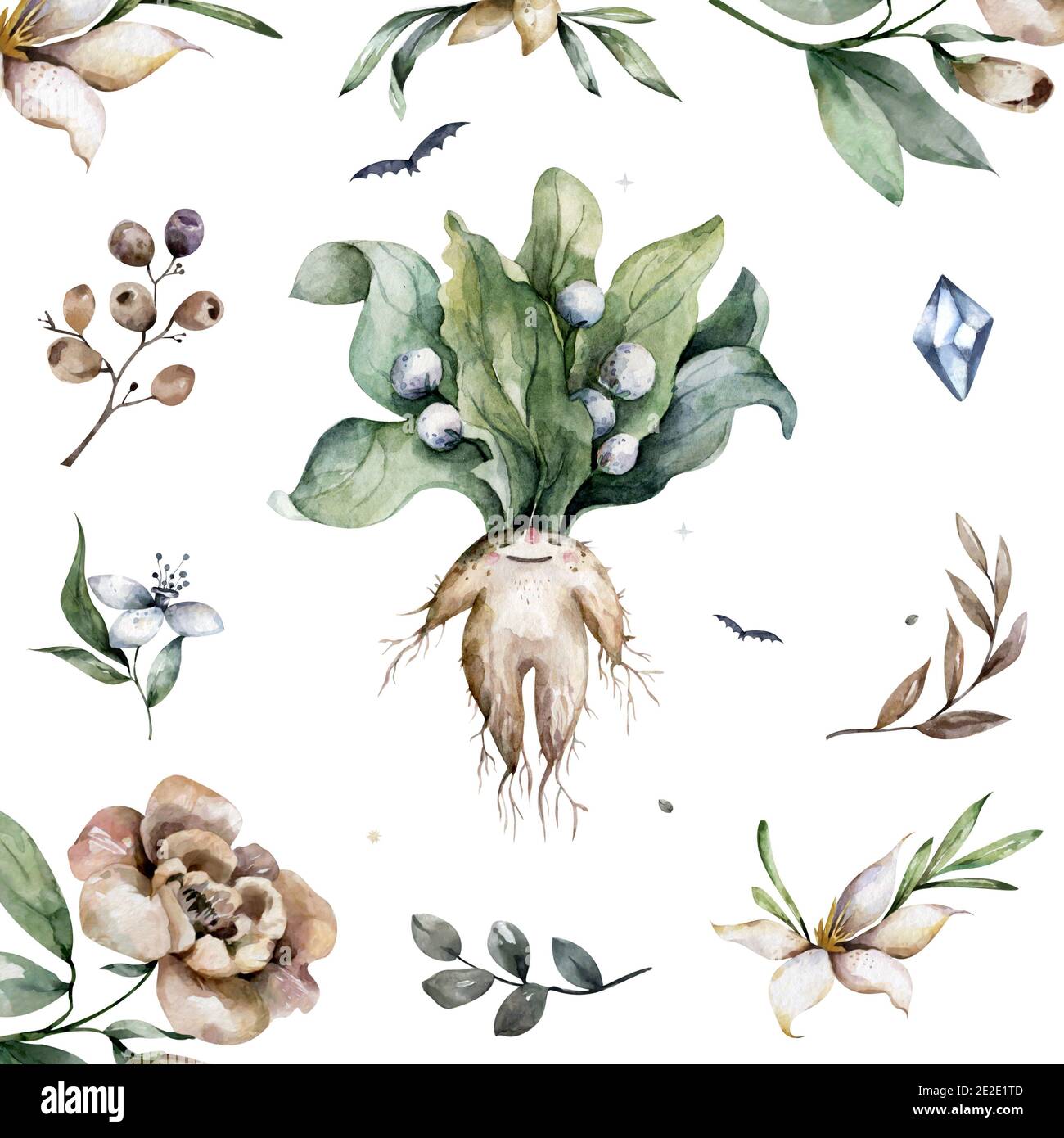 Cute mandrake roots. Magic plants. Set of cartoon illustrations ...