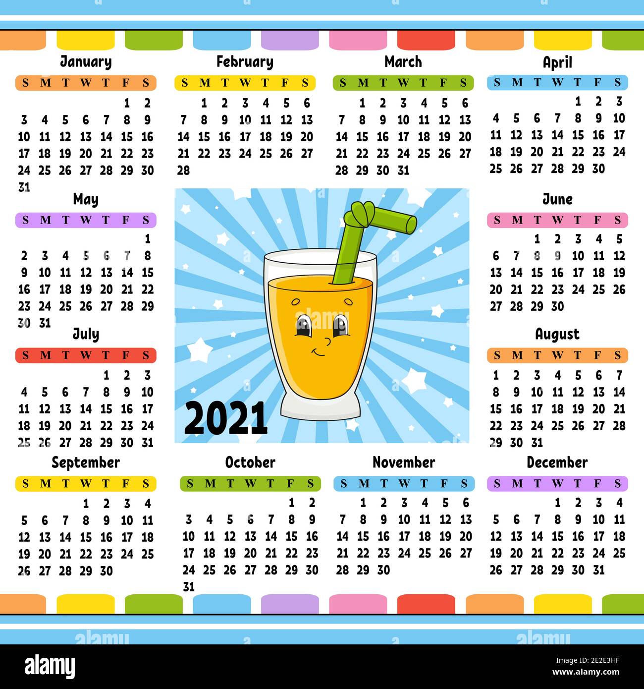 Calendar for 2020 with a cute character. Fun and bright design ...