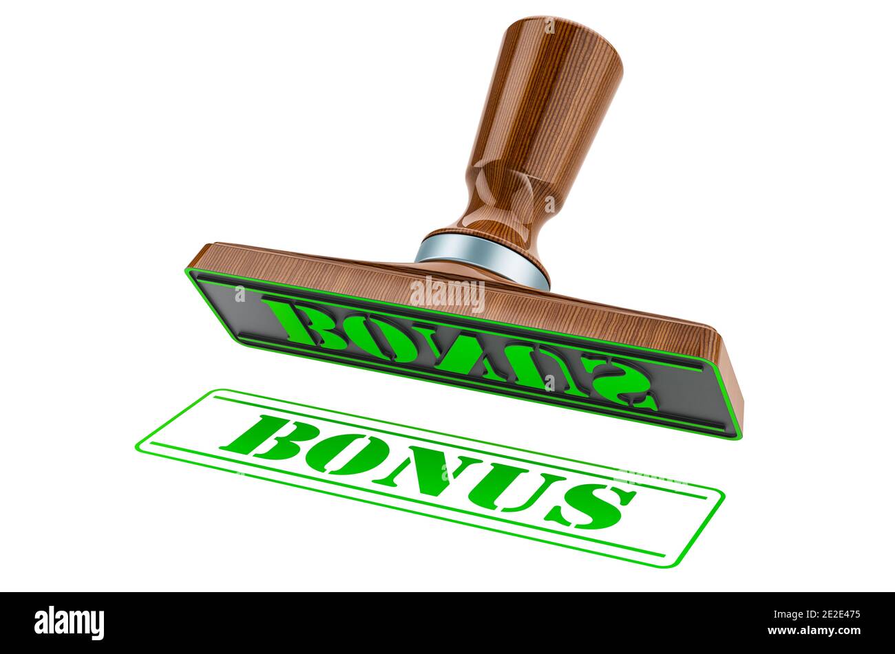 Bonus stamp. Wooden stamper, seal with text bonus, 3D rendering ...