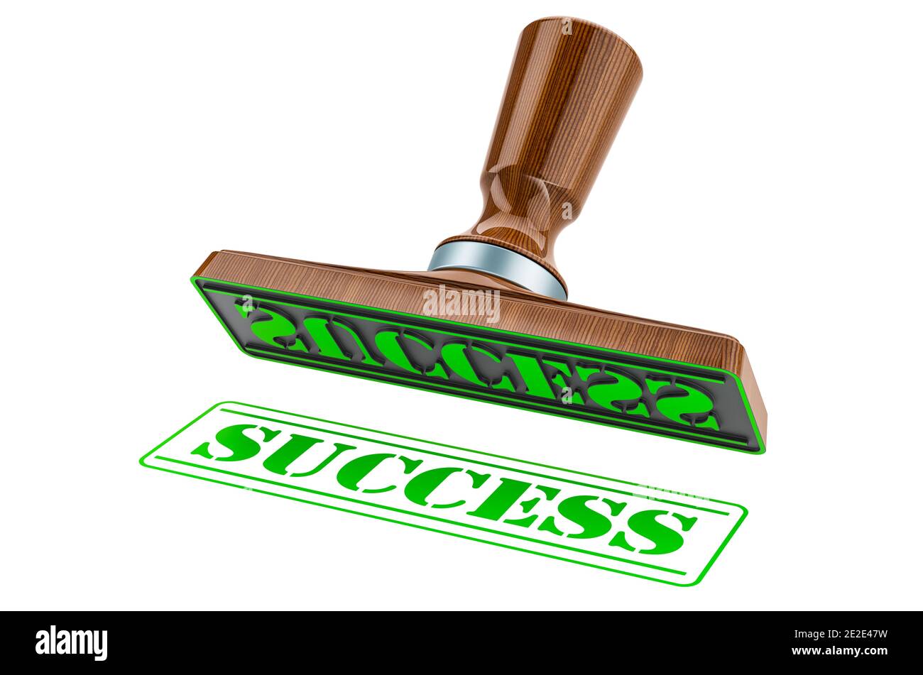 Success stamp. Wooden stamper, seal with text success, 3D rendering ...