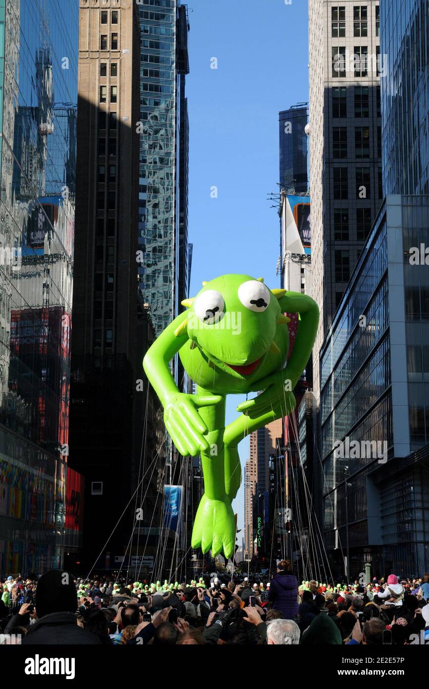 The Kermit the Frog balloon from the Muppets floats during Macy's ...