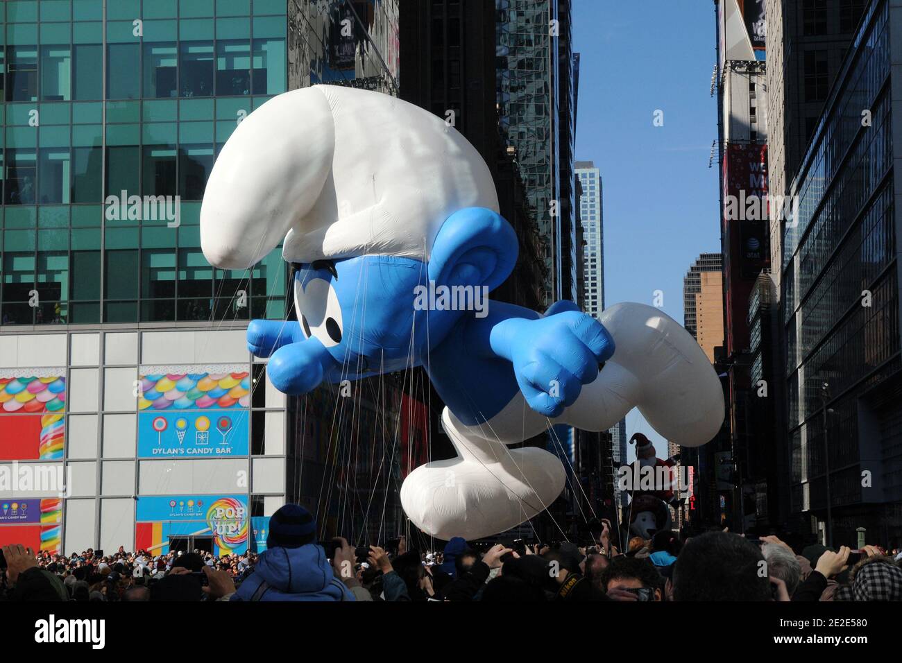 Smurf balloon floats during Macy's Legendary Thanksgiving Day Parade in ...