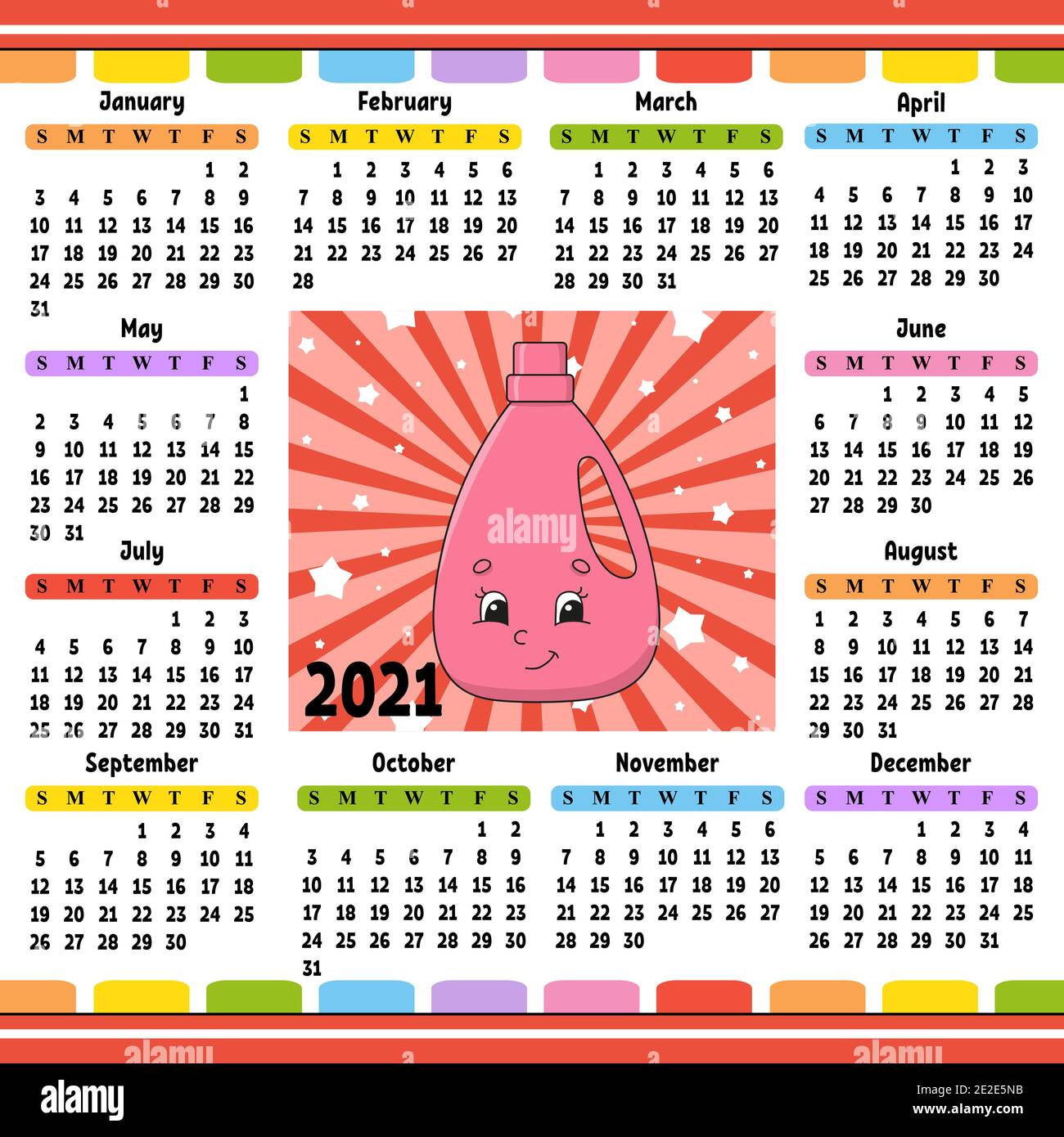 Calendar for 2020 with a cute character. Fun and bright design ...