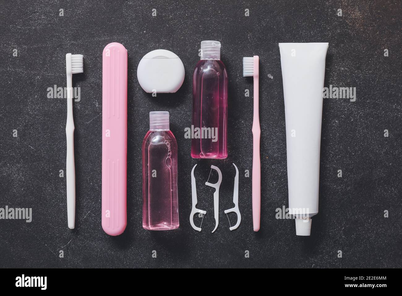 Set for oral hygiene on dark background Stock Photo - Alamy