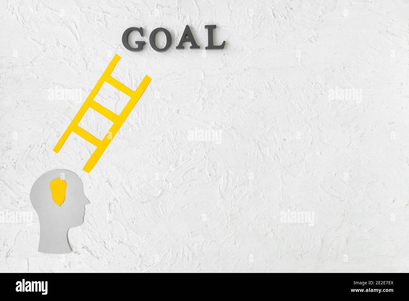 Word GOAL, ladder and paper bulb in human head on light background ...