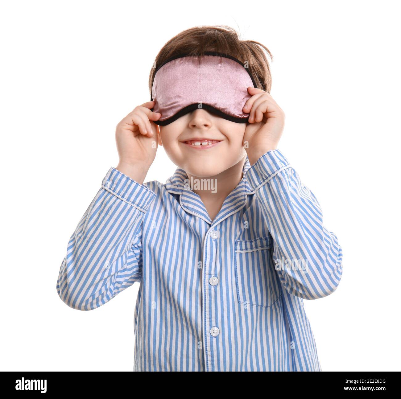 Little boy in sleep mask isolated on white background Stock Photo - Alamy