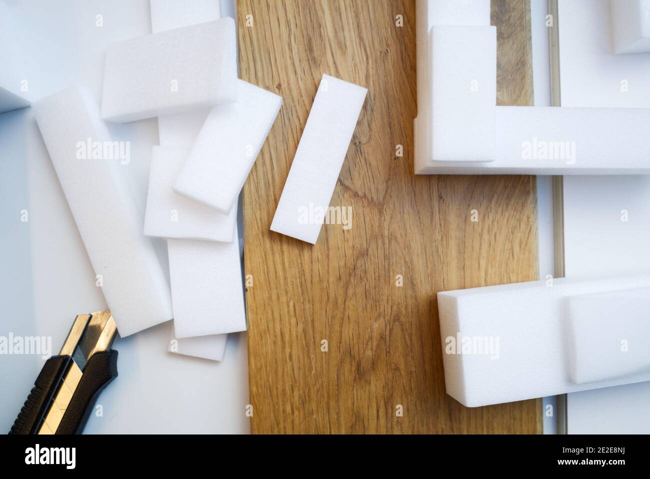 Top view of white architectural models. Architect's design thinking ...