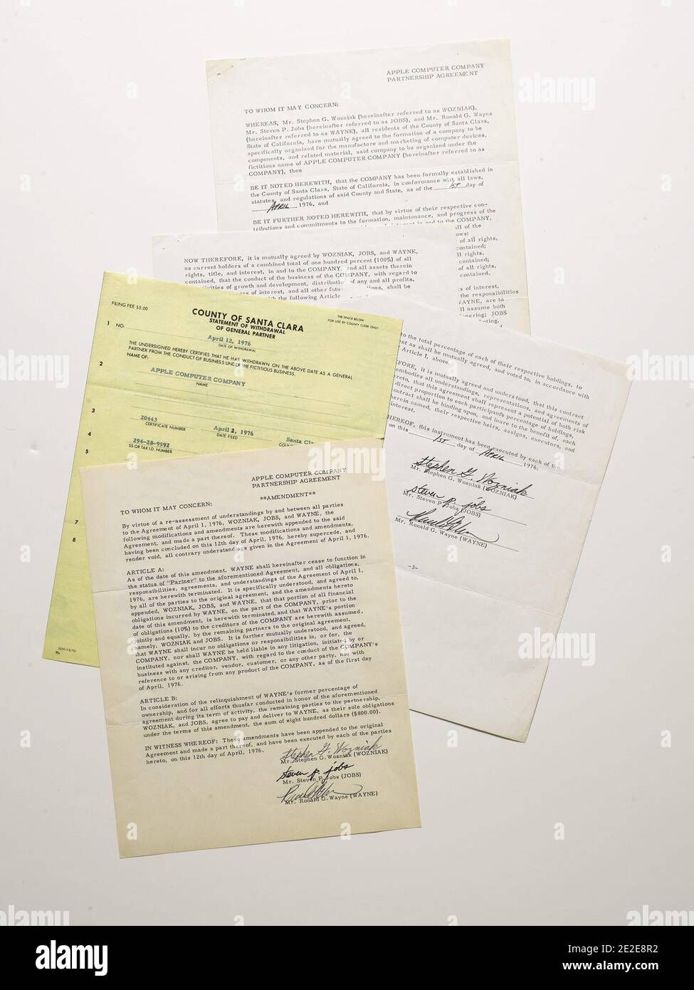 The original Apple partnership agreement, signed by Steve Jobs, Steve ...