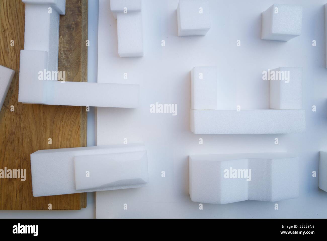 Top view of white architectural models. Architect's design thinking ...