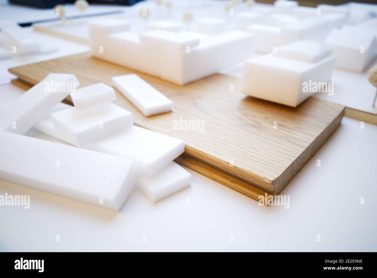 Selective focus, white architectural models. Architect's design ...