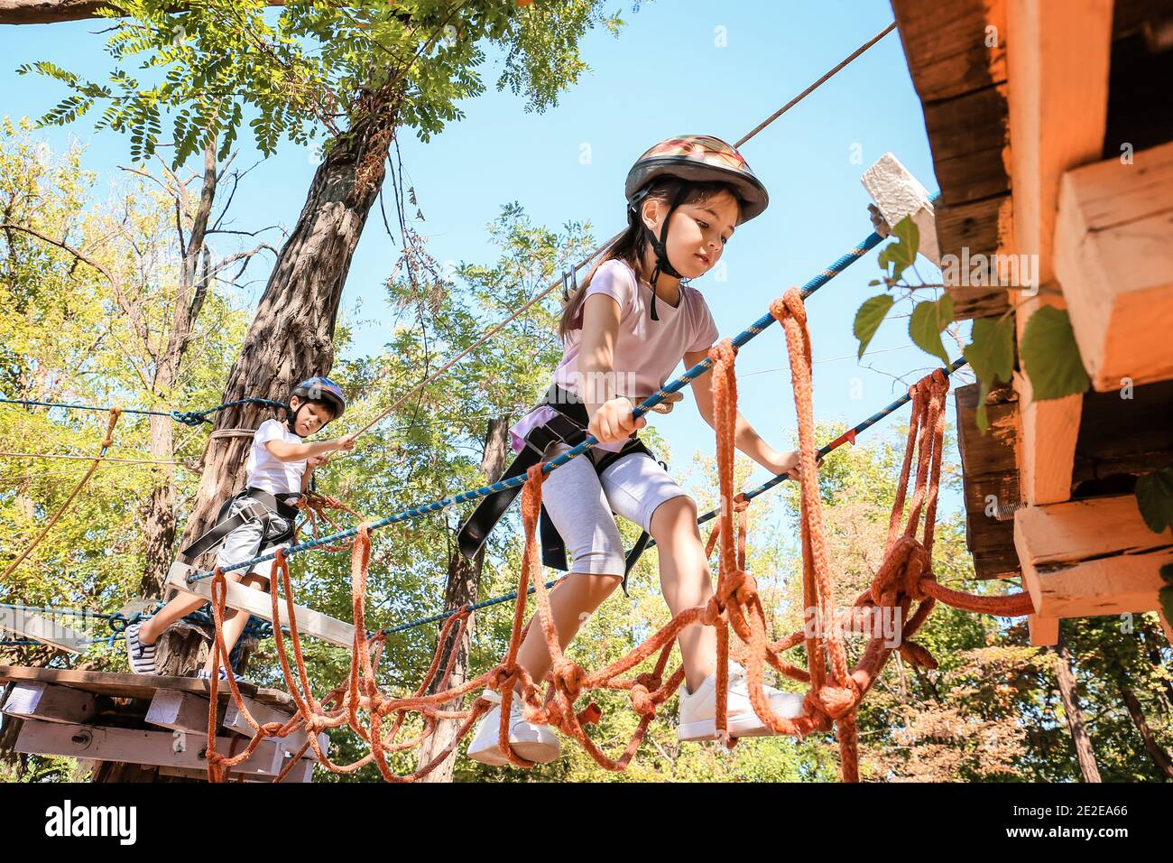 Children climbing in adventure park Stock Photo - Alamy