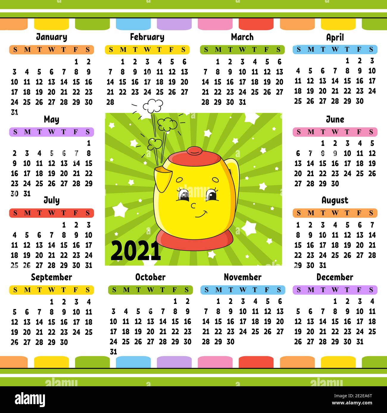Calendar for 2020 with a cute character. Fun and bright design ...
